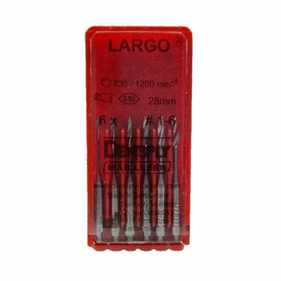 Dentsply Maillefer Peeso reamers (Largo) (развертка корневая)№1-6 (28ММ) уп 6ШТ Корневые дрильборы для углового наконечника, имеют удлиненную рабочую часть, переходит в жесткий стержень, NeoHealth.