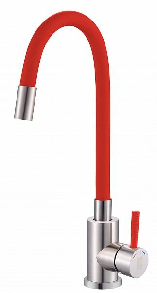 ARGO Смеситель для кухни SOLID красн, пластичный излив, d-35, нерж. сталь,