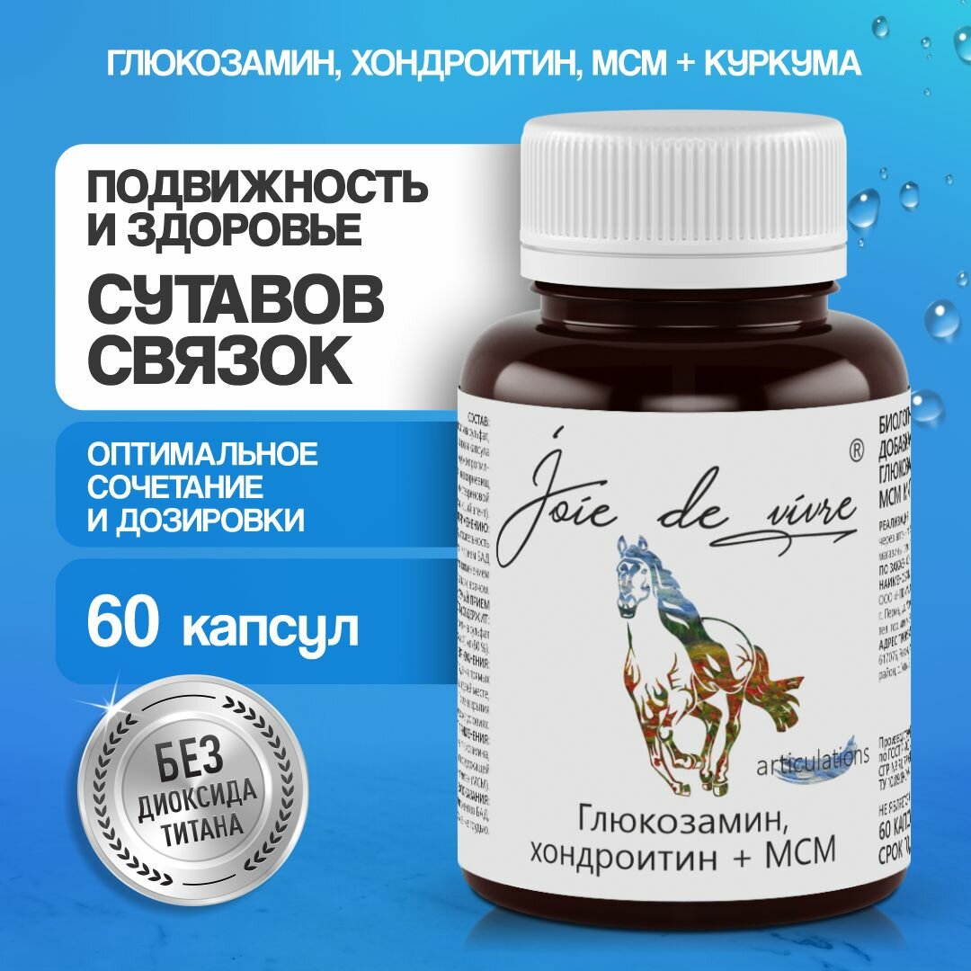 Комплекс Глюкозамин хондроитин МСМ куркумин для суставов связок хрящевой ткани костей 60 капсул