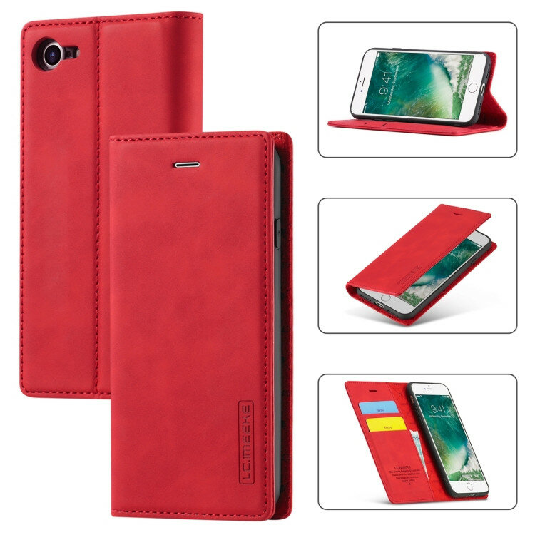 Кожаный чехол книжка для iPhone 8 / 7 / SE 2020, 2022 LC.IMEEKE Business Style с подставкой и кармашком для карт (Red)
