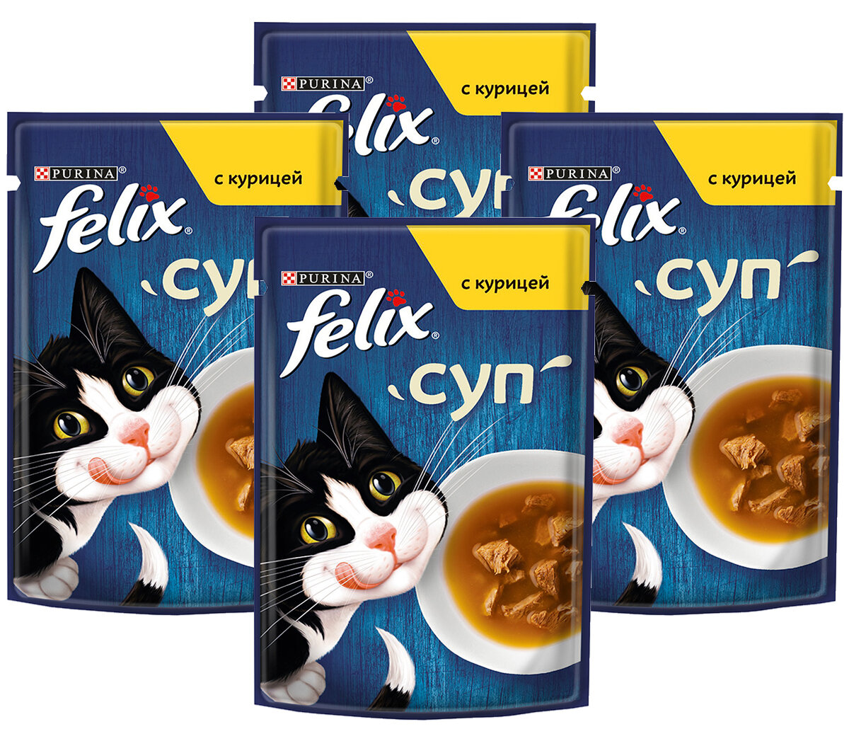 FELIX СУП для взрослых кошек с курицей в соусе пауч 48 гр 48 гр х 4 шт