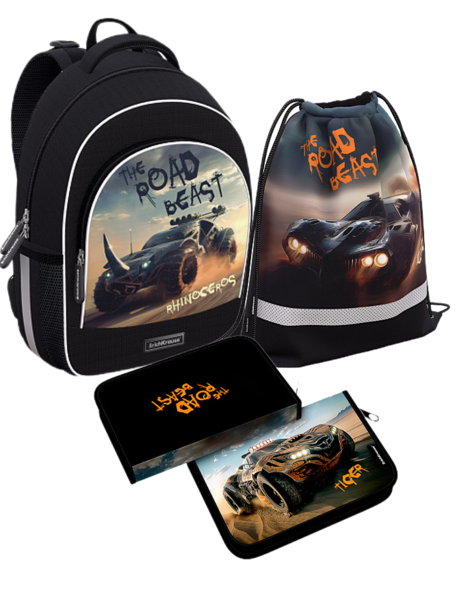 Школьный рюкзак с грудной перемычкой ErichKrause ErgoLine® 15L Road Beast 62799/3