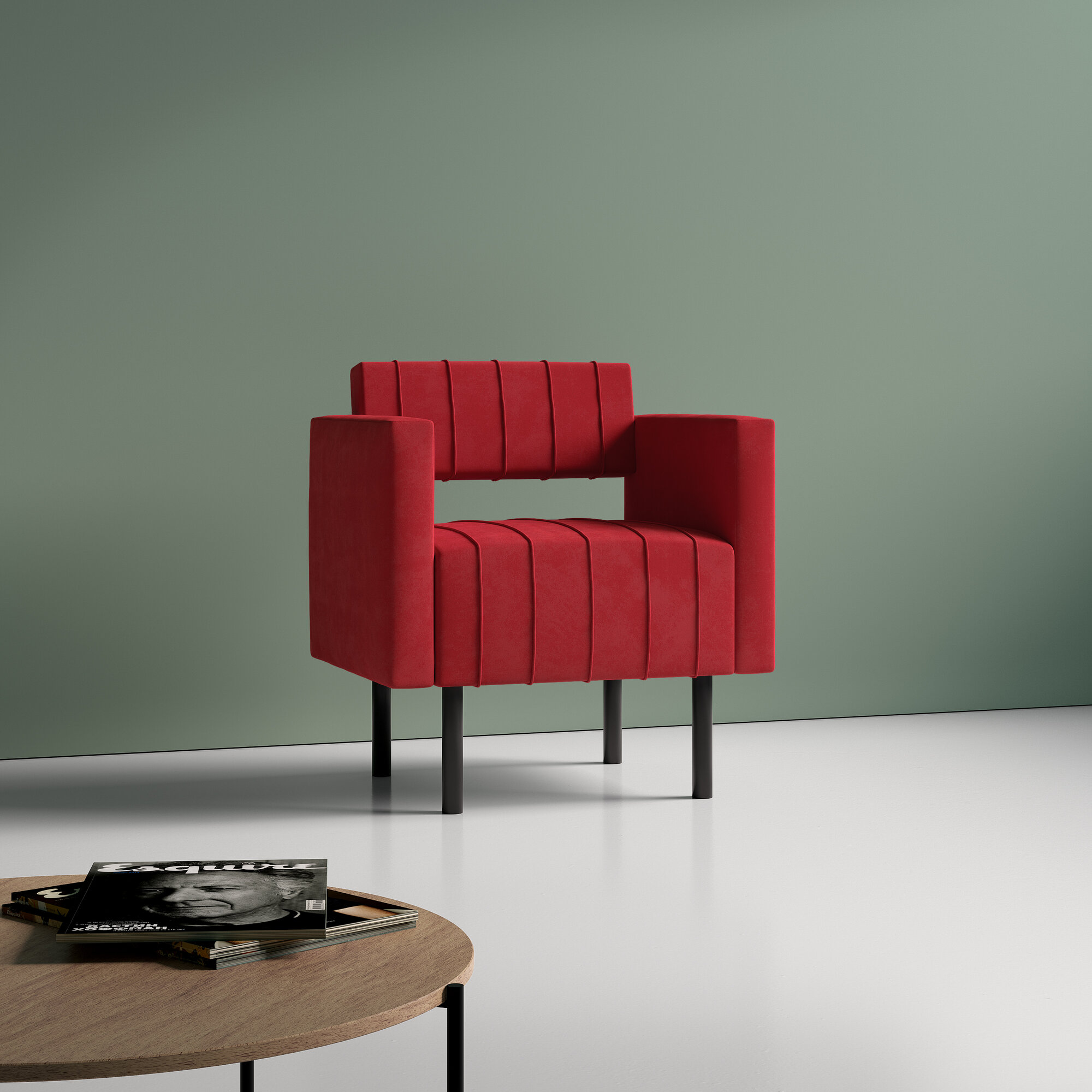 Кресло RAIN, универсальное, на ножках, в офис, на кухню, в студию, антивандальный велюр, красное