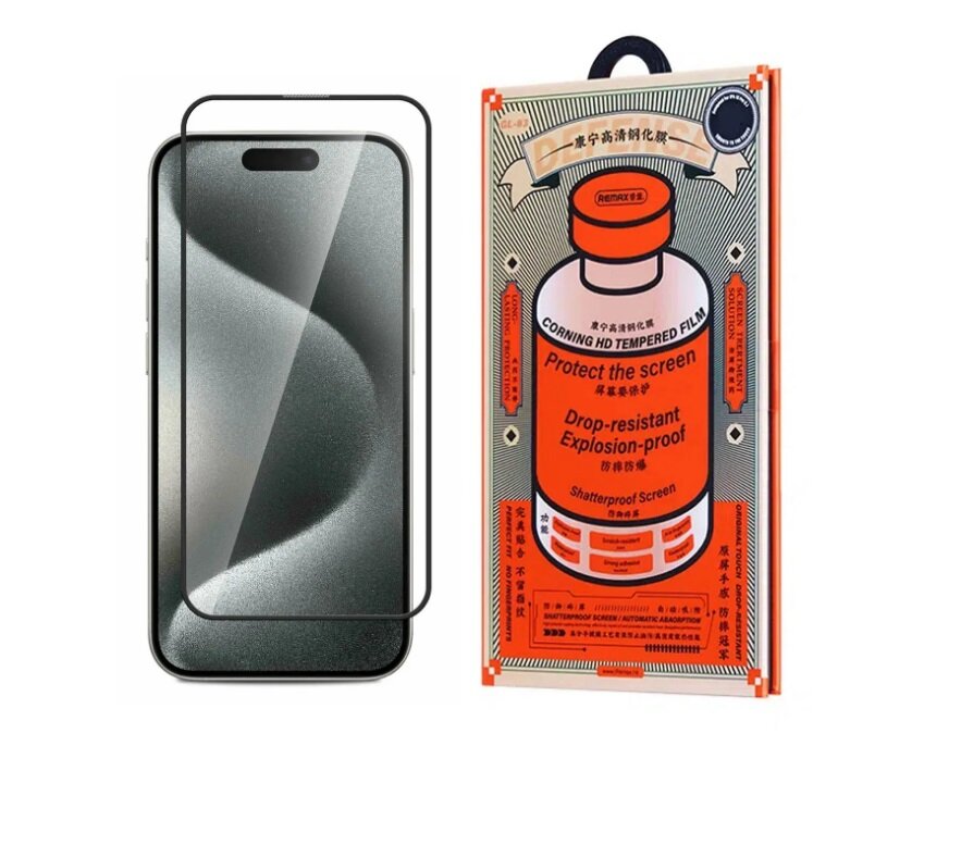 Защитное стекло на дисплей для iPhone 15/16 (6.1"), Remax Corning GL-83 с рамкой и олеофобным покрытием, 3D/9H, 0.4 mm