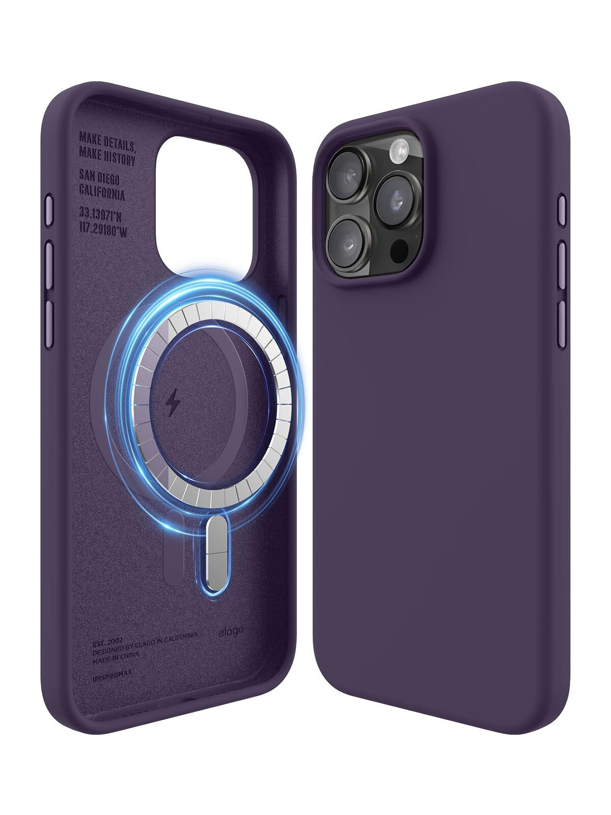 Elago для iPhone 15 Pro чехол Soft silicone (Liquid) Deep Purple (MagSafe)