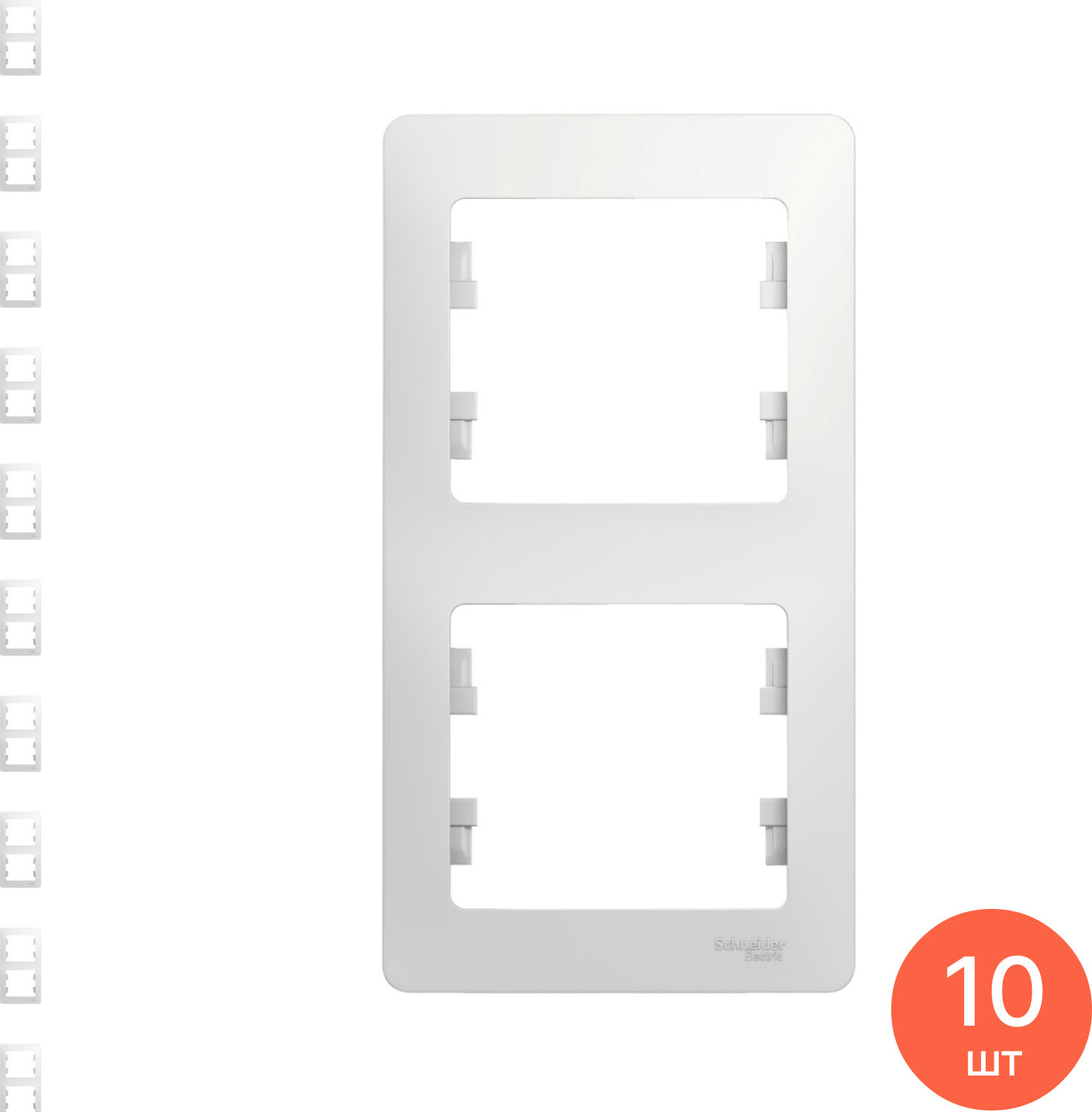 Рамка электроустановочная Systeme Electric / Систем Электрик Glossa GSL000106 скрытая установка, вертикальная белая, 2 поста / для розеток и выключателей (комплект из 10 шт)