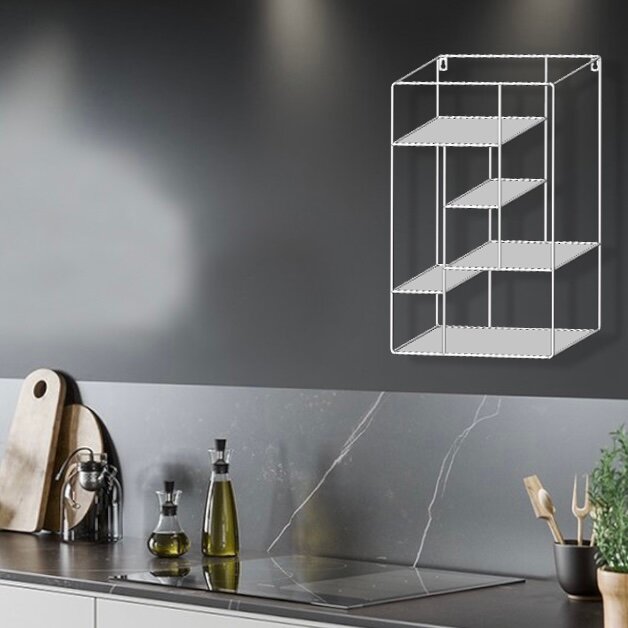 Настенная полка S12 сота, металл, белая, 40 см x 20 см x 60 см