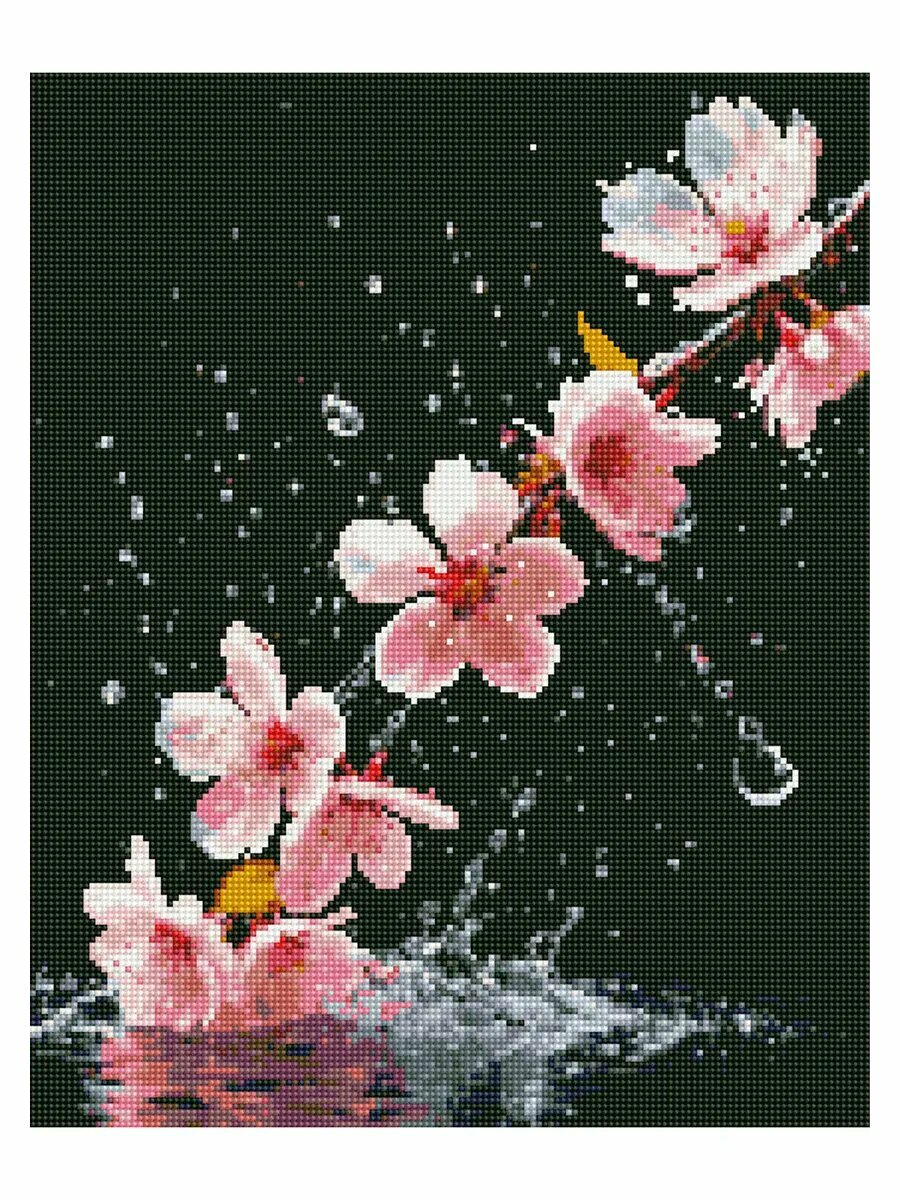 Алмазная мозаика 40x50 см, Мир в капле "Сакура" 3. Kubanstar