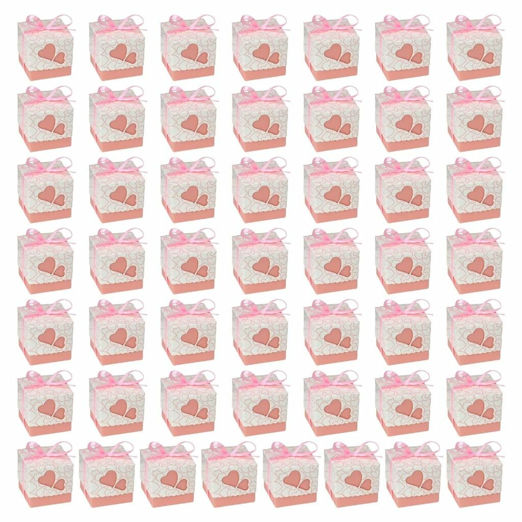 50 пустотелых коробок конфет с двойным сердечком розового цвета