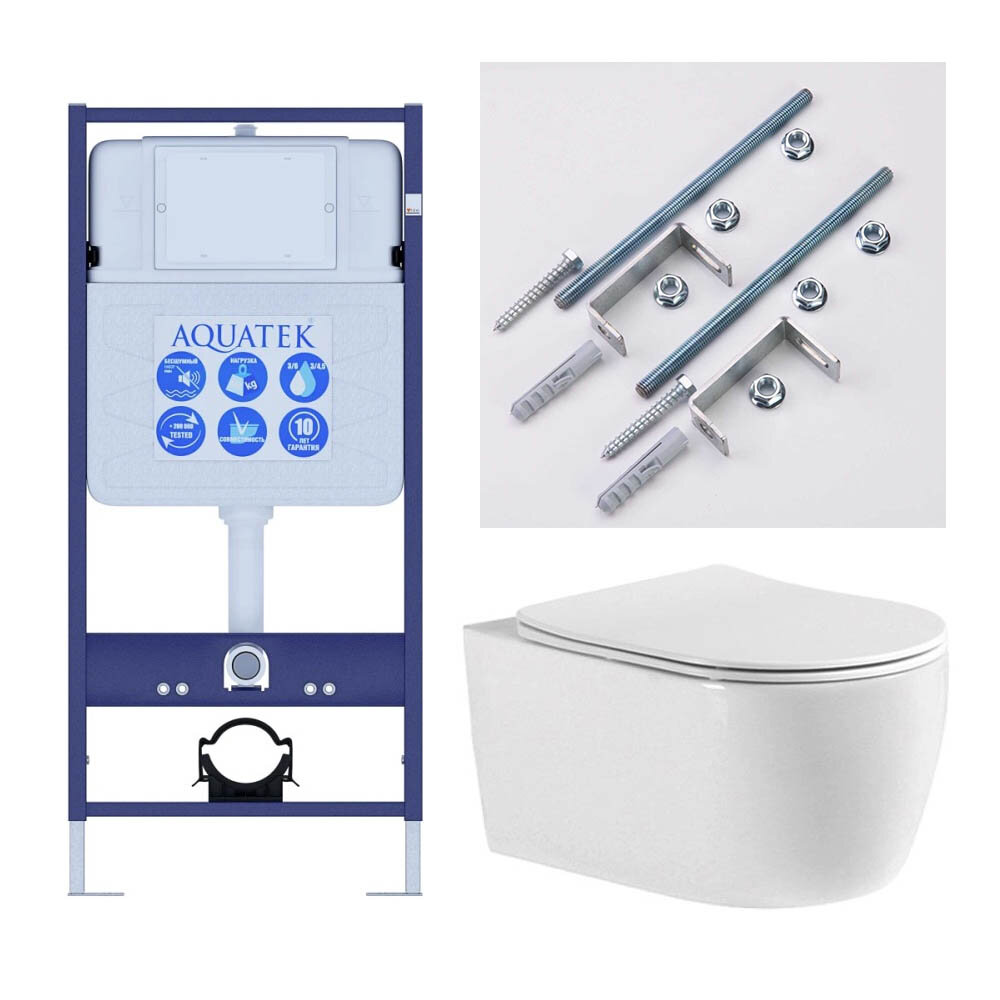 Комплект унитаз с инсталляцией и сиденьем микролифт Aquatek Европа Set Aquatek Европа new cm T безободковый