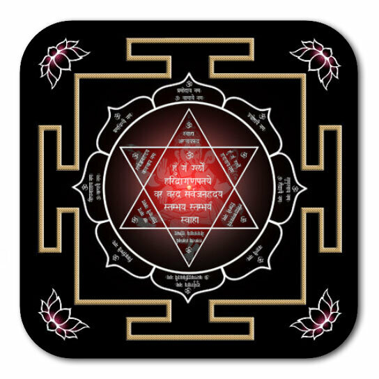 YAN123 ганеша янтра, на черном фоне (металл, цветная печать, размер 5,2*5,2 см.), 1 шт.