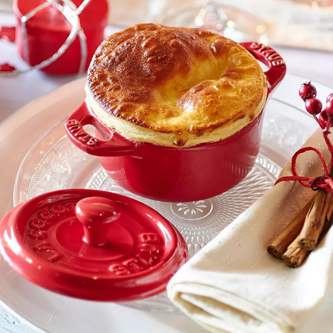 Мини-кокот Staub, керамический, круглый, цвет вишневый, 10см