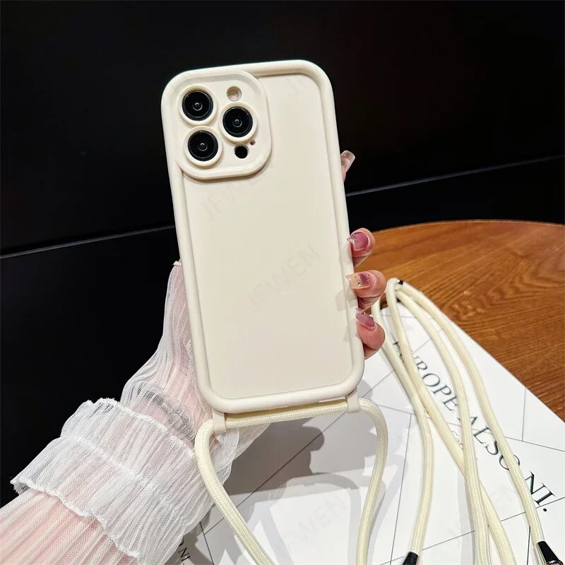 Чехол с ремешком через плечо для iPhone 17 Air 16E 15 14 13 12 11 Pro Max XS X Айфон 16 Про, White