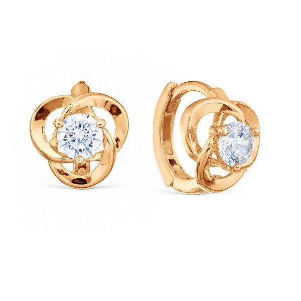 Серьги конго, красное золото, 585 проба, фианит