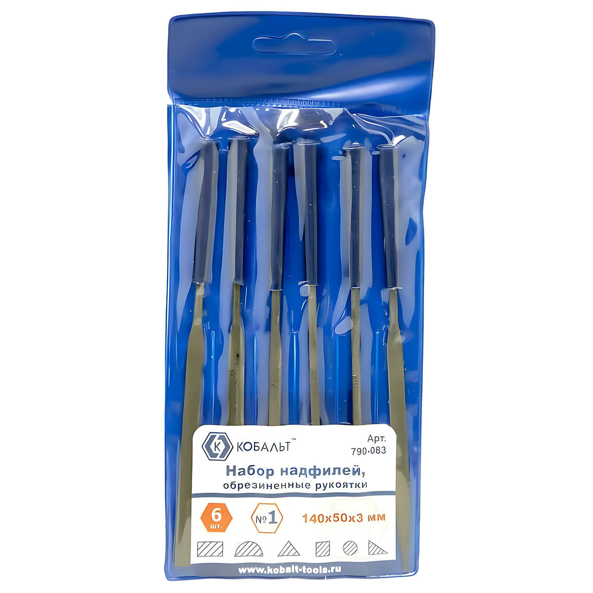 Набор надфилей 140 мм №1 (6 шт, обрезиненные ручки) кобальт 790-083