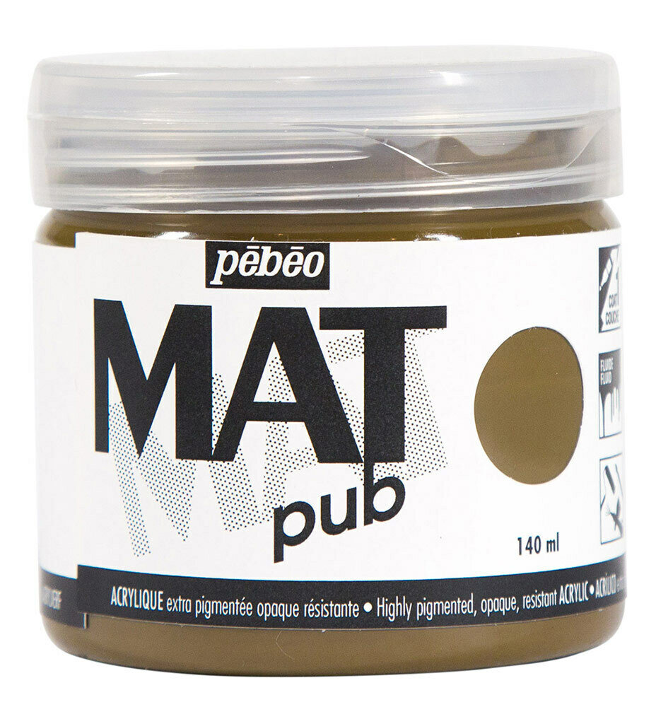 Краска акриловая Pebeo экстра матовая, Mat Pub, №1, 140 мл, умбра натуральная