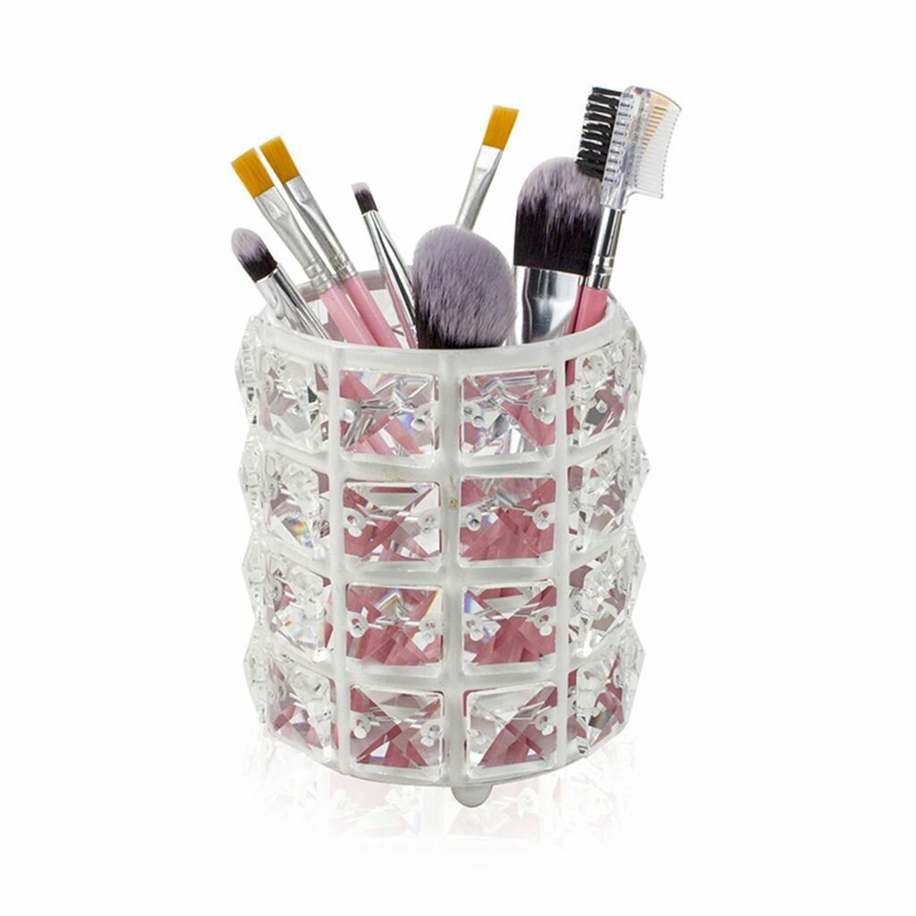 Ручка, Кристальный пенал круглой формы для косметических кистей - белый