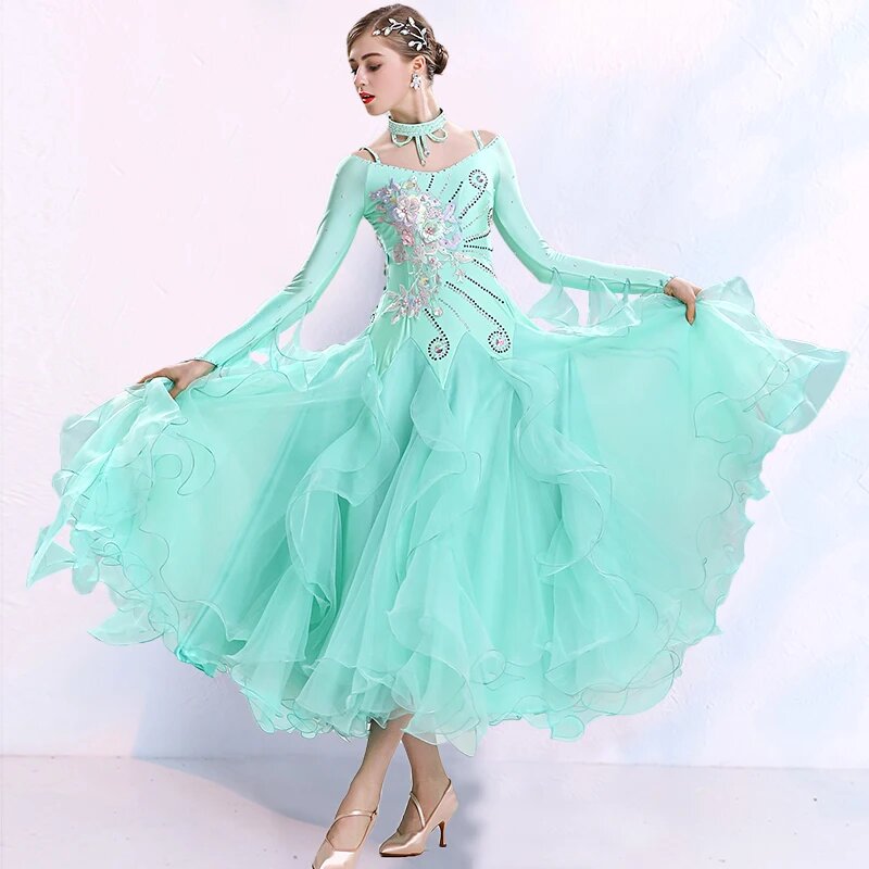 Изумрудное платье для бального танца, XXXL