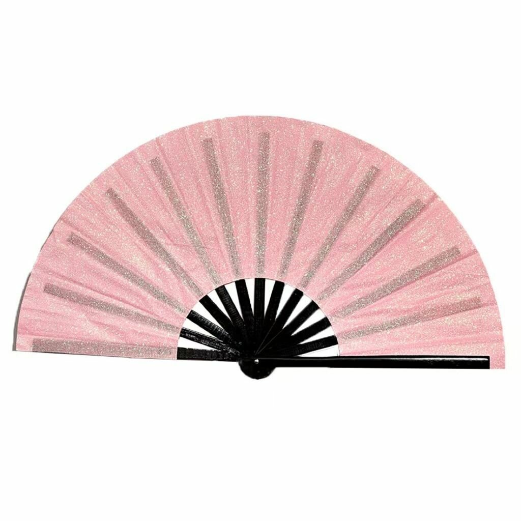 Декоративный складной веер с блестками для выступлений, искусства и танцевальных вечеринок, Розовый