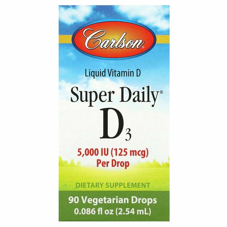 Carlson Labs, Super Daily D3, Витамин D3, 5000 МЕ, 2,54 мл