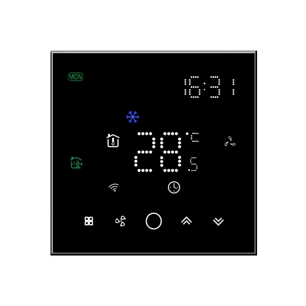 Умный термостат SHOJZJ для фанкойла 2/4 трубы, BLACK, 4P AND WIFI