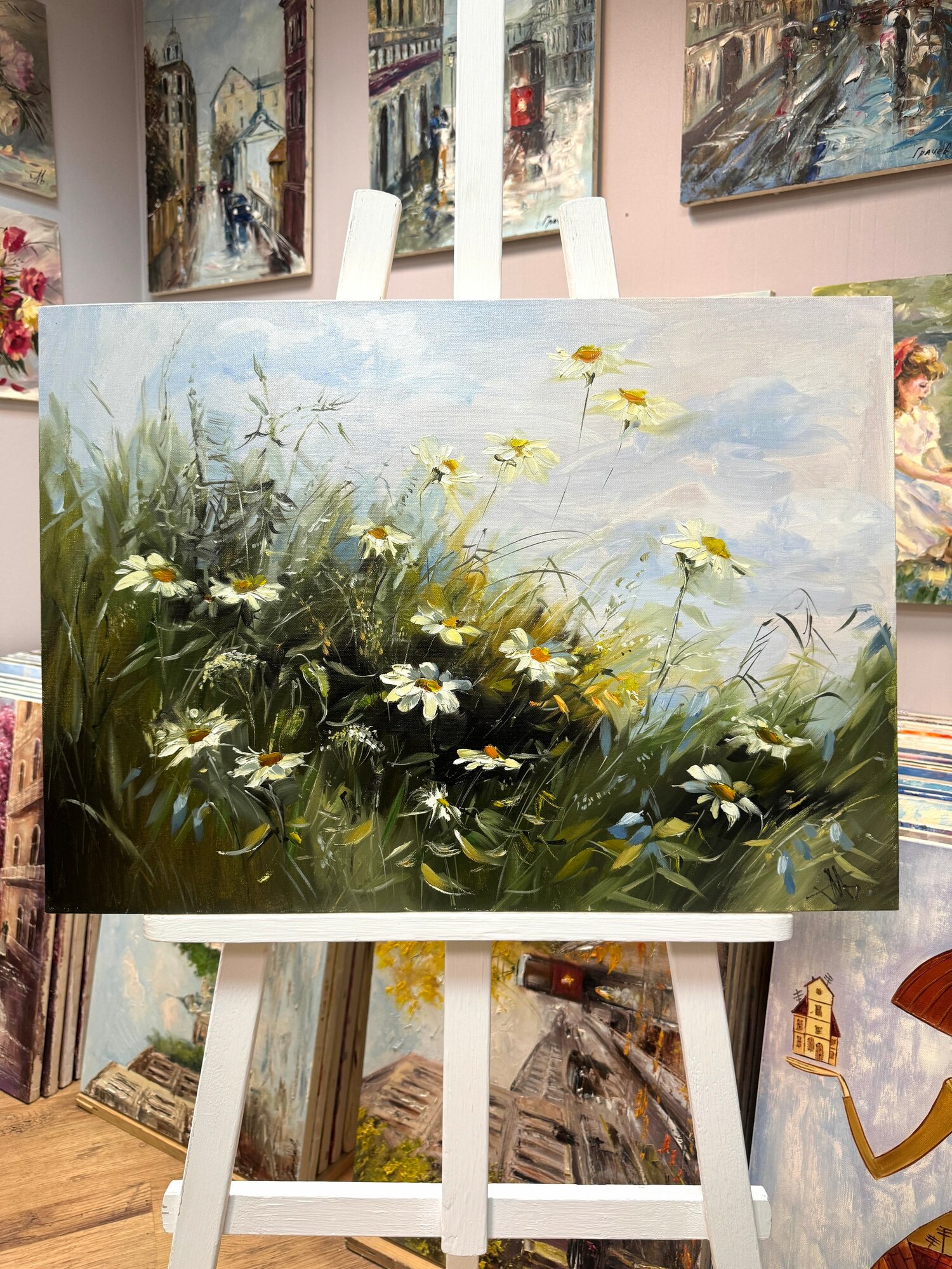 Картина маслом нежная Поле с ромашками 50х70 см. Художественная мастерская Грёзы.