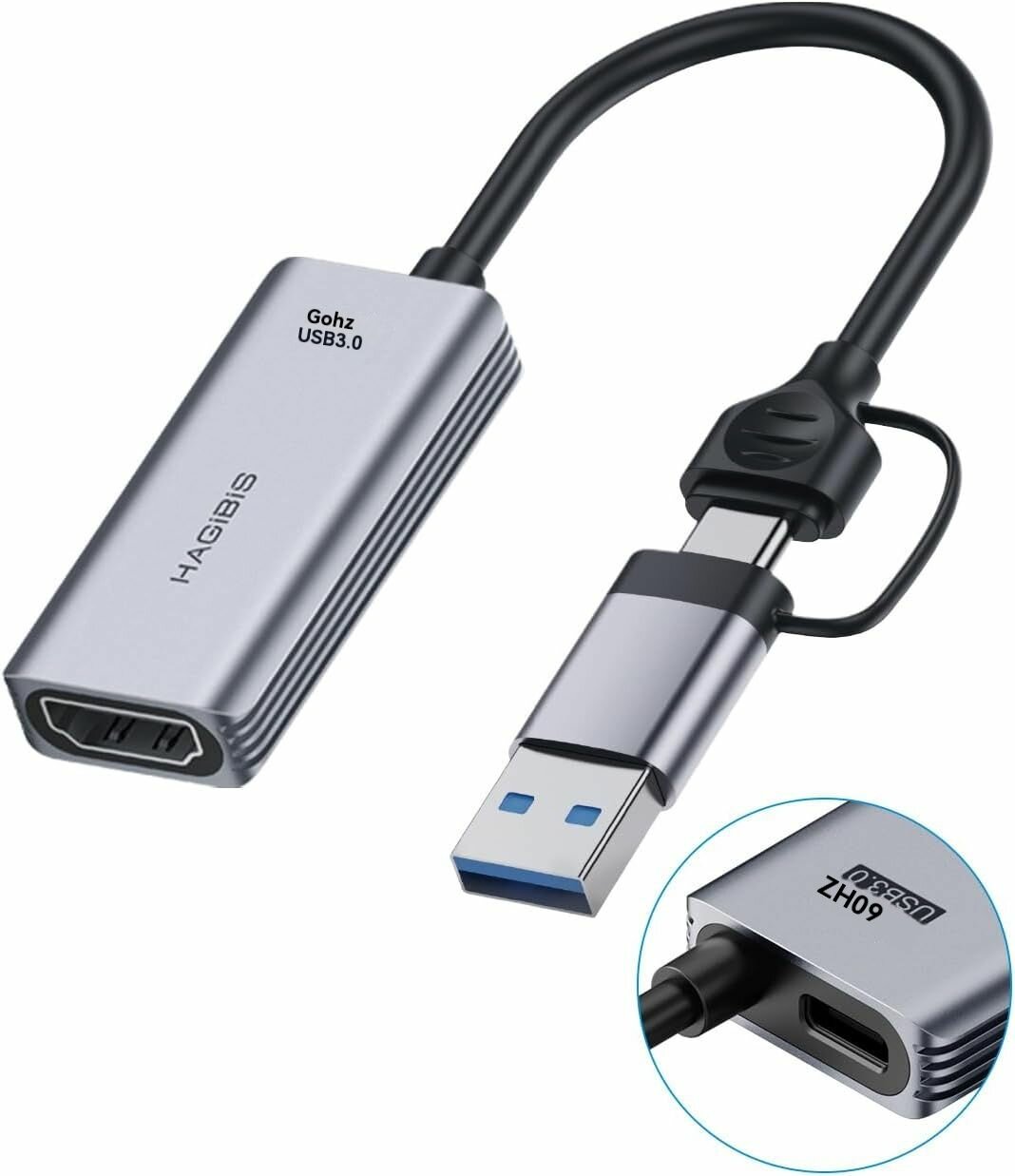 Карта видеозахвата Hagibis USB3.0 с PD 100 Вт HDMI на USB/USB C 1080P HD 60 кадров в секунду прямая трансляция и запись видео и аудио игры MS2130 для Switch Xbox PS4/5 прямая трансляция