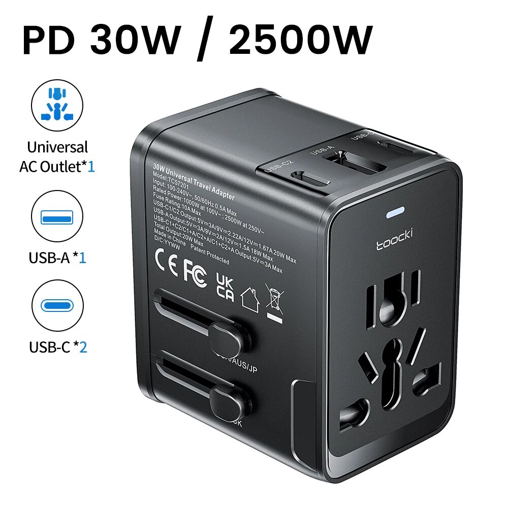 Toocki TC57301 Универсальный дорожный адаптер 30 Вт