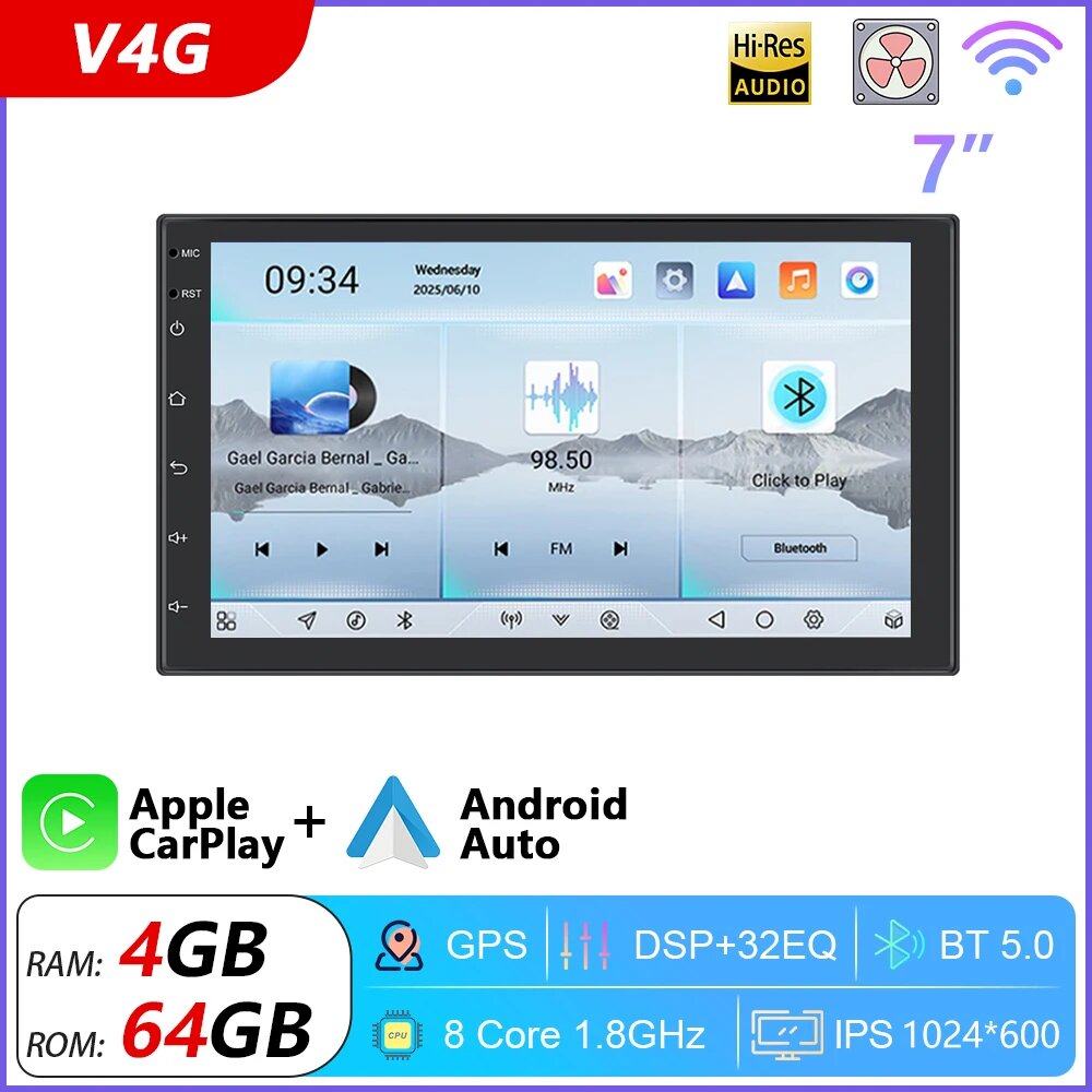 Podofo 8G 256G Автомобильный радиоприемник GPS 2 din Android 11 Auto Carplay Универсальный 7 "для Volkswagen Nissan Hyundai Toyota Мультимедийный плеер 8Core 4 64G