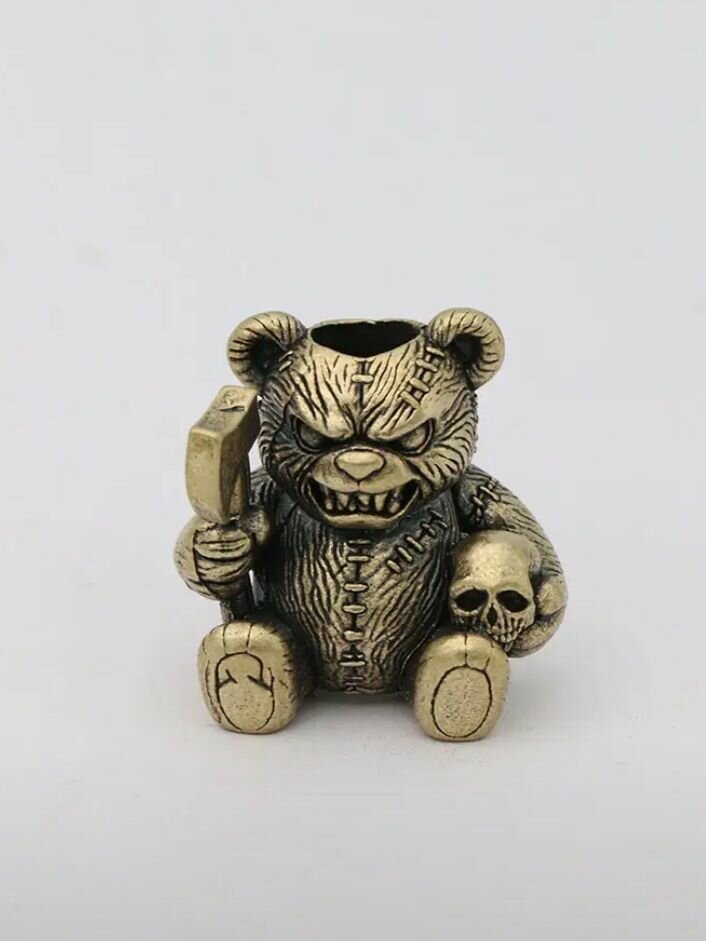 Бусина темлячная "Злой мишка". отверстие 6 мм. для темляка. бусина медведь