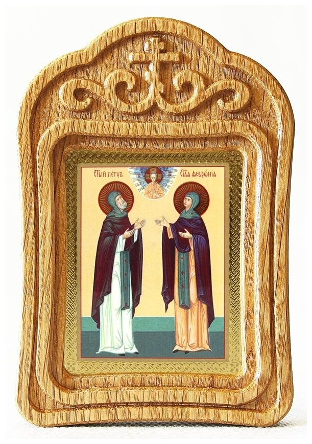 Благоверные князья Петр и Феврония Муромские (лик № 015), икона в резной деревянной рамке