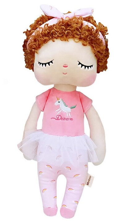 Кукла мягкая сплюшка Metoo с волосами в розовом платье, высота 34см