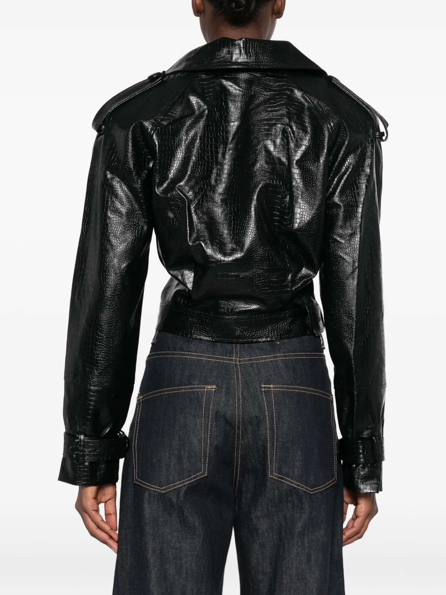 Куртка TWENTY FOURHAITCH New Bulut croc-effect biker jacket, размер 38, black — фото 1