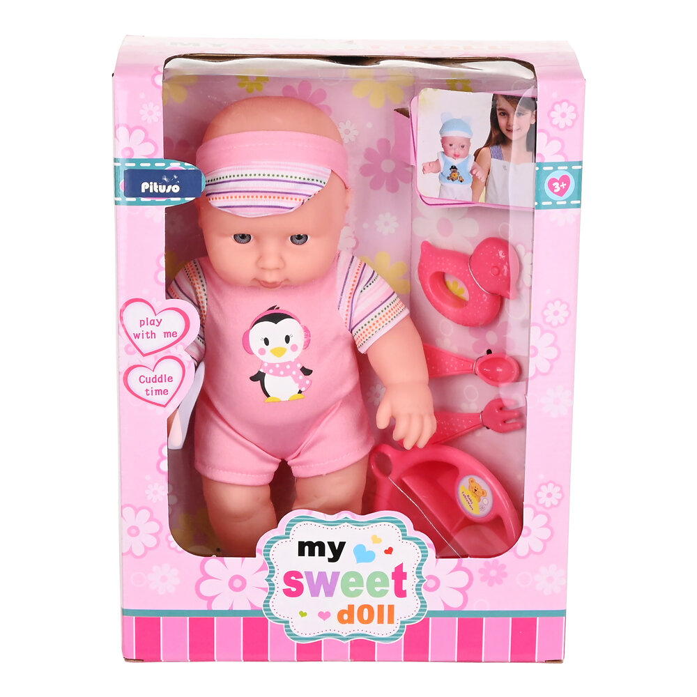Игровой набор Pituso Пупс 30 см с аксессуарами для кормления (в кепи) кукла детская, игрушки для девочки Pink/Розовый