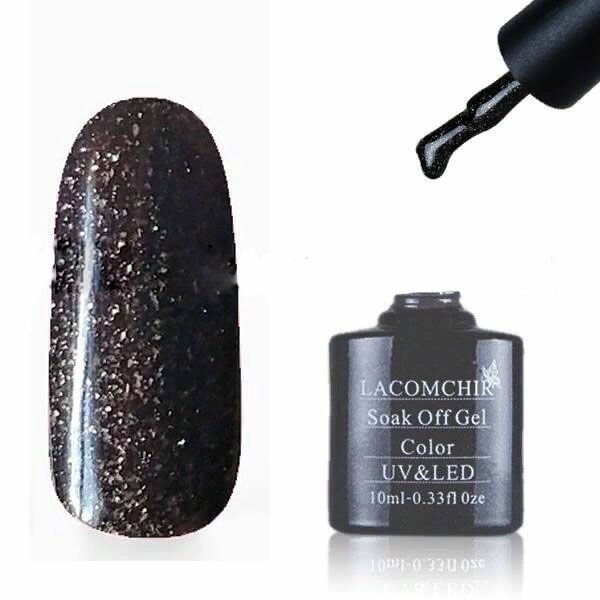 Гель-лак LACOMCHIR TD139 Черно-коричневый с серебряными микроблестками, 10 мл