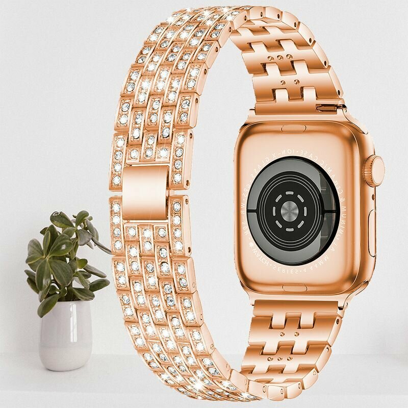 Ремешок для Apple watch со стразами, браслет золотистый с кристаллами из циркония, женский браслет на подарок