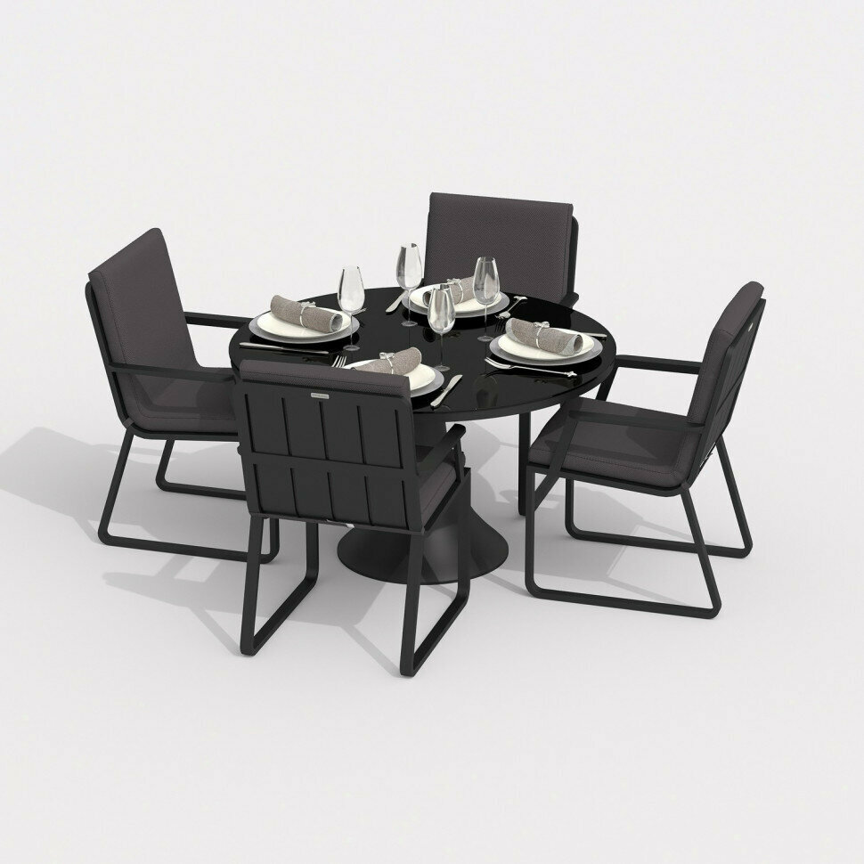 Обеденная группа DIVA ALBA каркас карбон, круглый стол алюминий/стекло D110, 4 стула уличная ткань антрацит