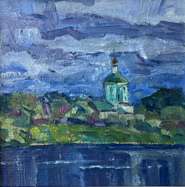 ART-Salon at Oktyabrskaya картина "Тверь. Пасмурный день", 25х25 см, картон, масло, авторская работа