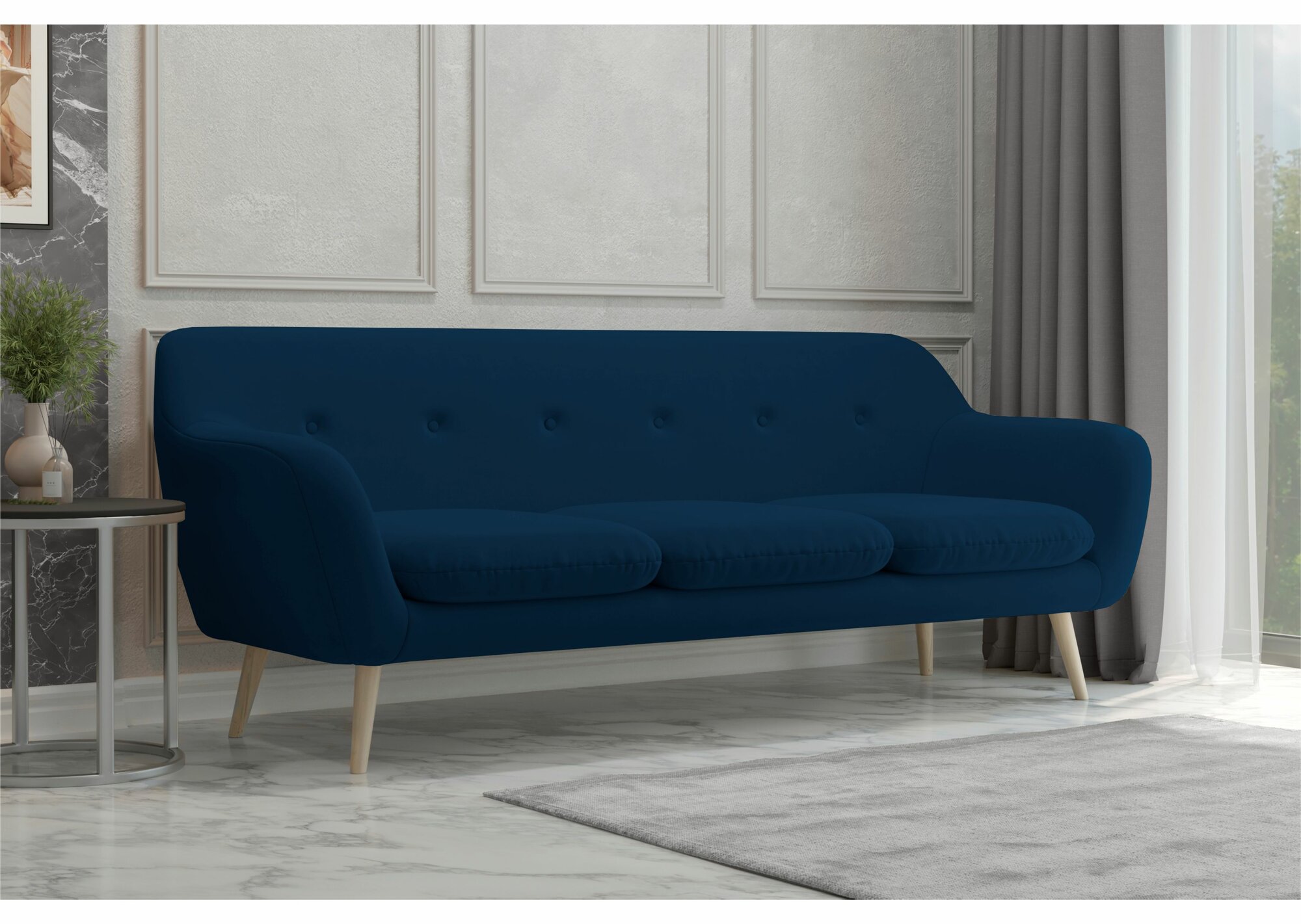 Диван прямой нераскладной Дайсон трехместный в цвете темно-синий (океан)