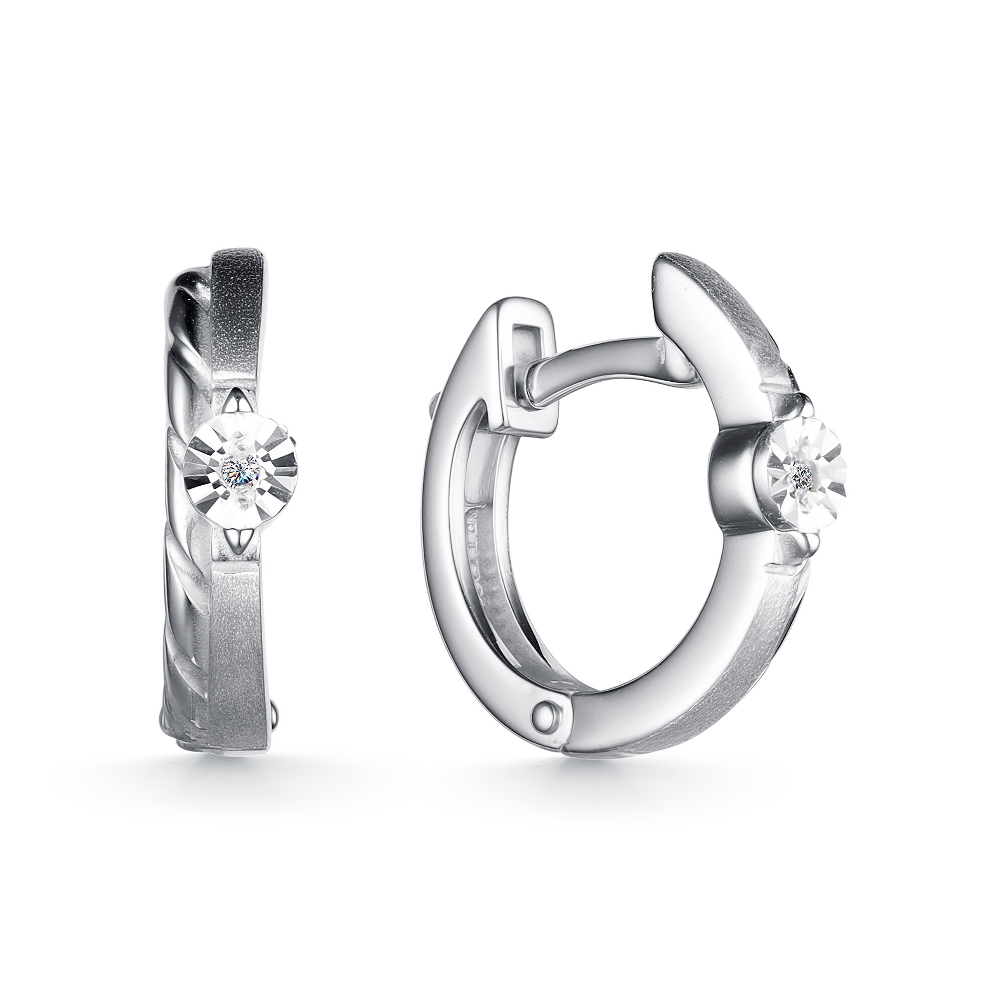 Серьги, серебро, 925 проба, родирование, бриллиант