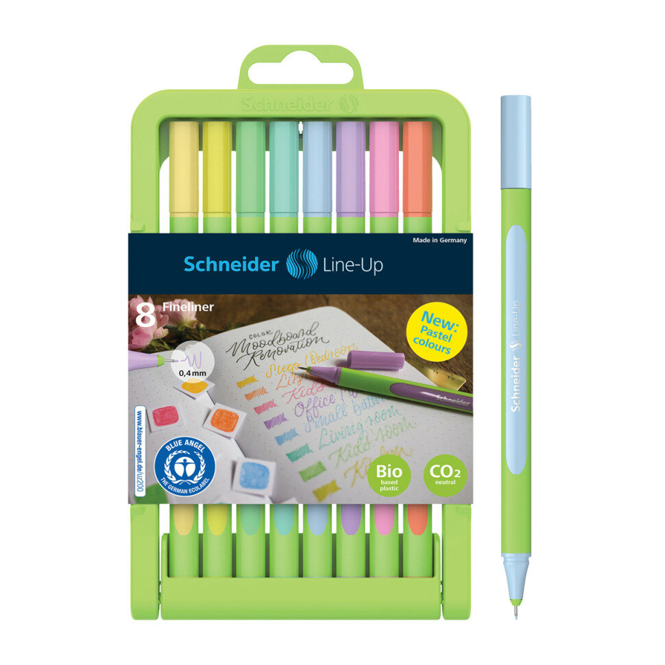 Набор капиллярных ручек Schneider "Line-Up Pastel" 08цв, 0,4мм, пласт. пенал-подставка, европодвес, 348440