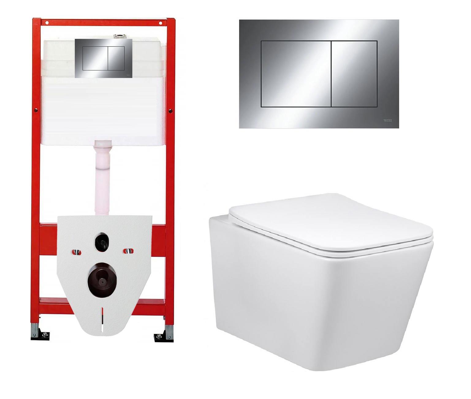 Комплект 3 в 1 инсталляция Tece Now 9400412 + Подвесной унитаз Vincea Q-Line VT1-12 с кнопкой смыва, в стиле hi-tech