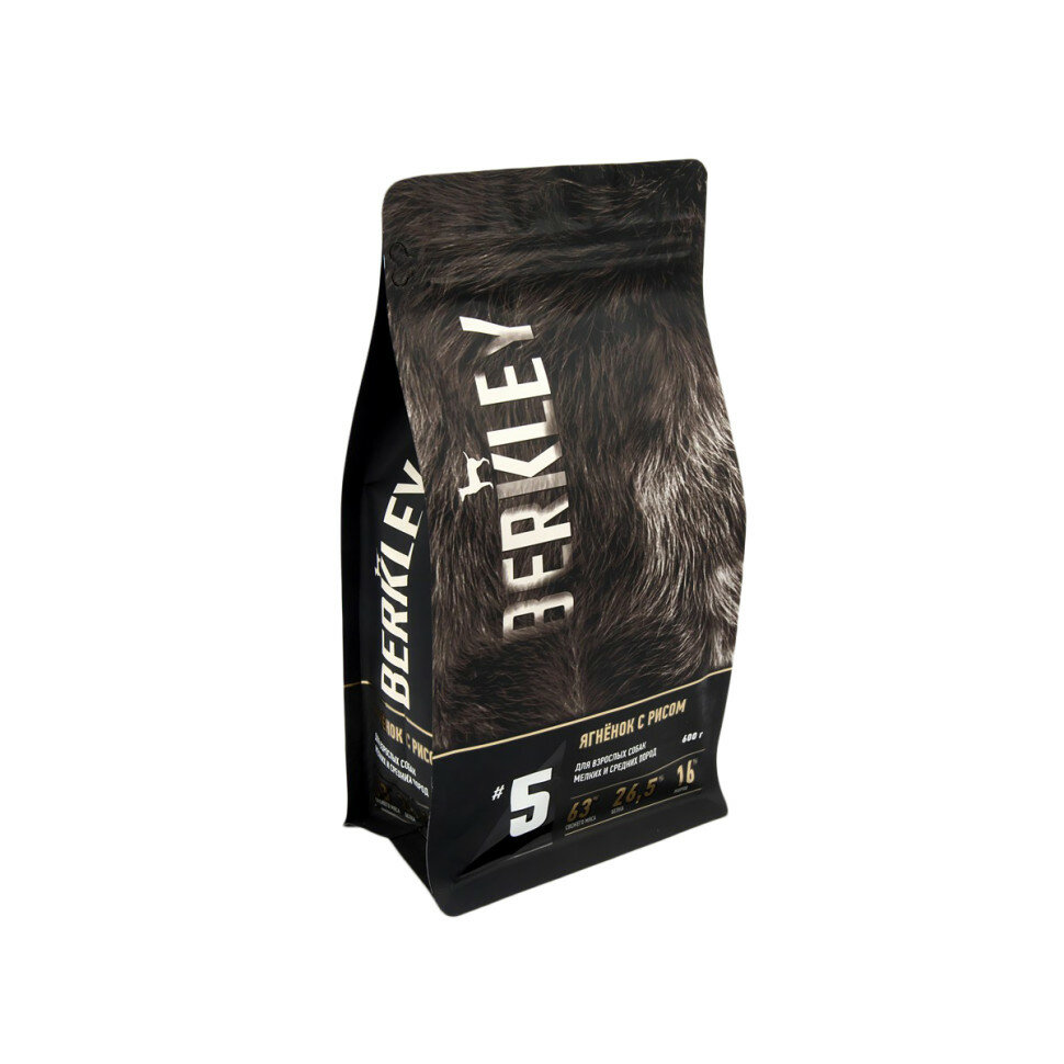 Berkley №5 сухой корм для взрослых собак мелких и средних пород, с ягненком и рисом - 600 г