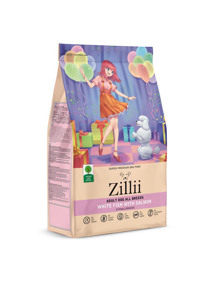 Zillii Adult Dog для взрослых собак Белая Рыба с Лососем 800г