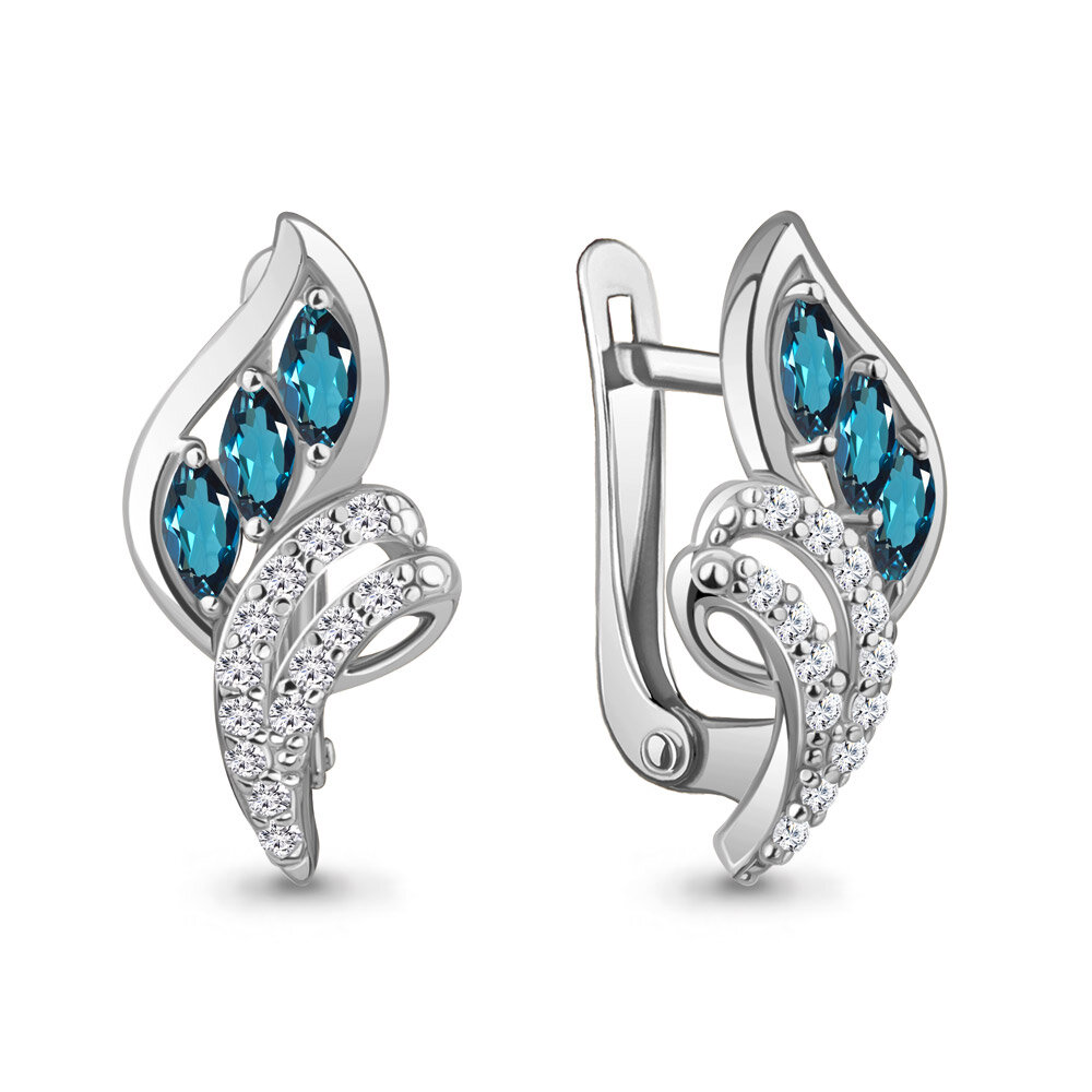 Серьги, серебро, 925 проба, фианит, Лондон топаз