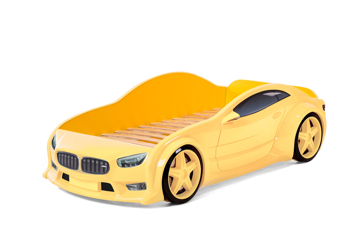 Futuka Kids кровать-машина Мерседес, БМВ, Тесла, Мазератти серия Evo, цвет желтый, спальное 80*160см.