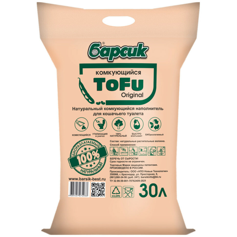 Барсик ToFu Original наполнитель комкующийся - 30 л