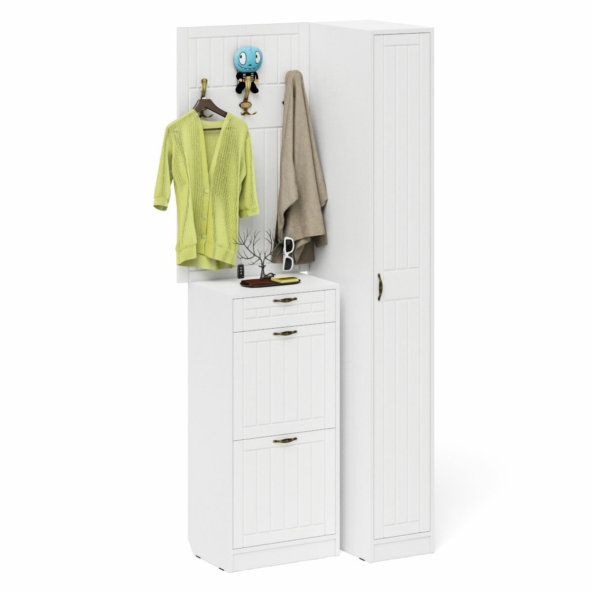 Прихожая Мебельный двор П-6 Компоновка № 44 белая шагрень/белое дерево прованс