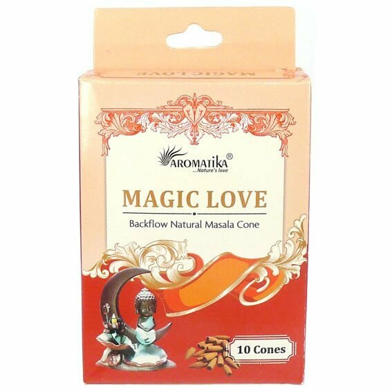 MAGIC LOVE Backflow Natural Masala Cone, Aromatika (волшебная любовь стелющийся дым, Ароматика), 10 конусов.
