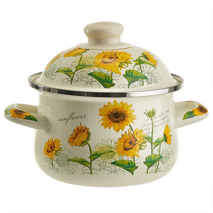 Кастрюля эмалированная 1,5 л. MetaLLoni EM-1508 "Подсолнухи"
